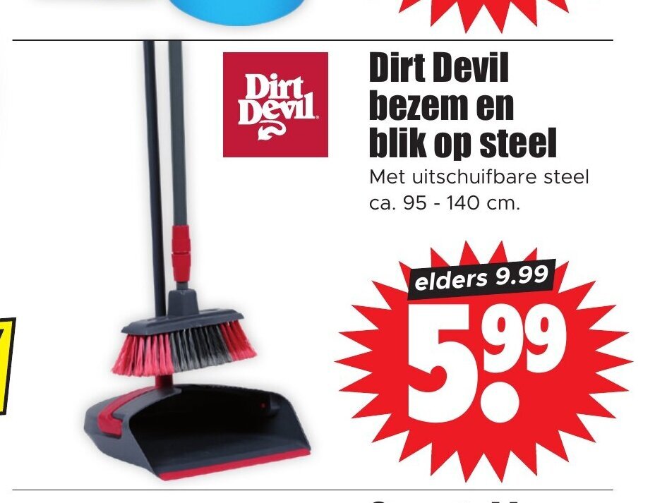Dirt Devil bezem en blik op steel aanbieding bij Dirk