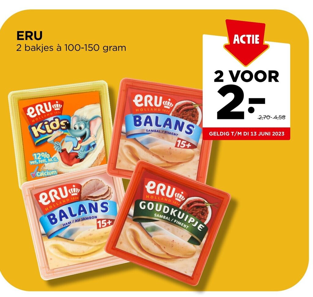 ERU 2 bakjes à 100-150 gram aanbieding bij Jumbo