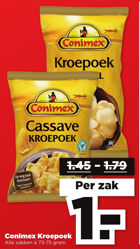 Conimex Kroepoek Alle zakken à 73-75 gram aanbieding bij PLUS