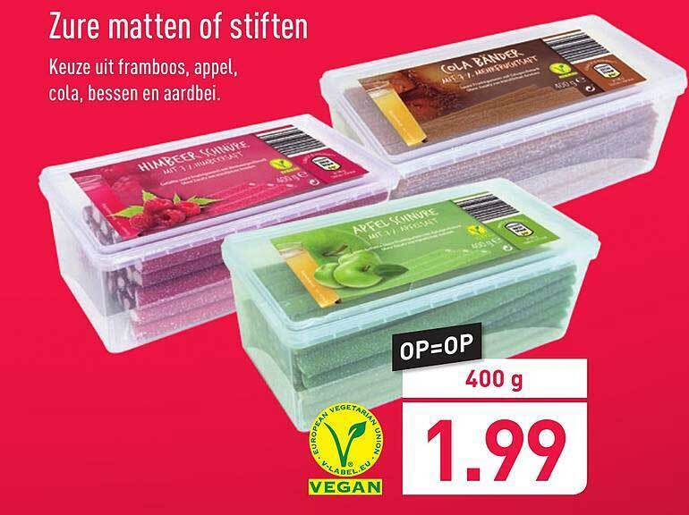 Zure matten of stiften 400g aanbieding bij ALDI