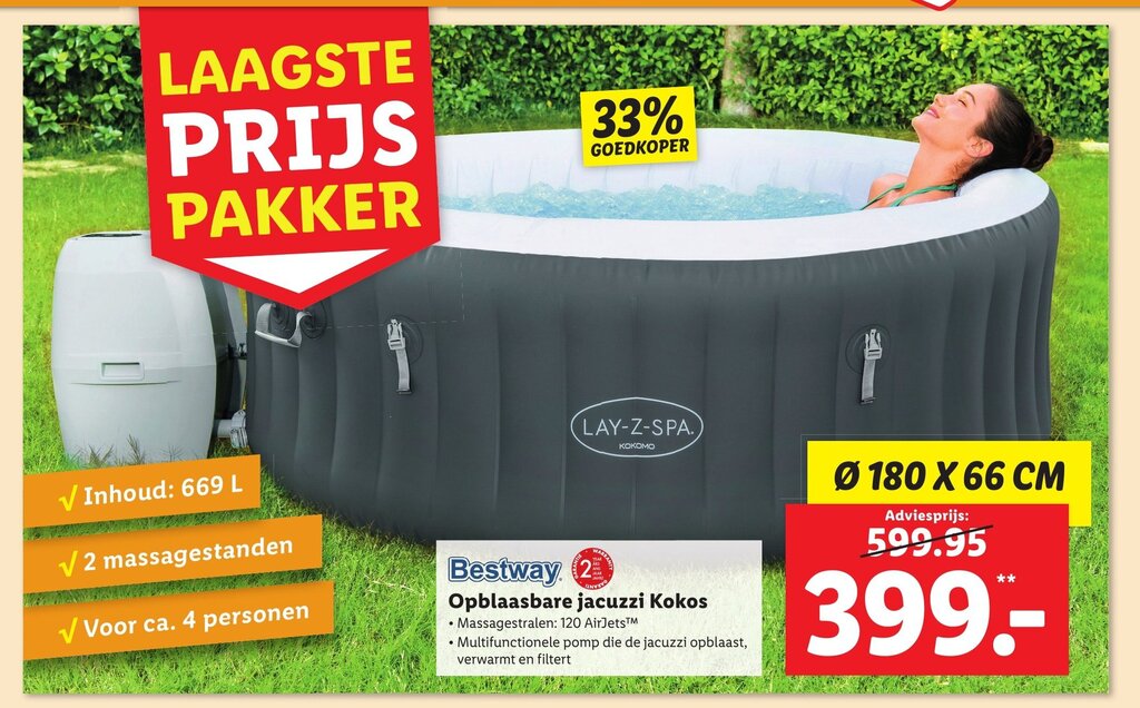 Bestway Opblaasbare jacuzzi Kokos 180x66 cm aanbieding bij Lidl