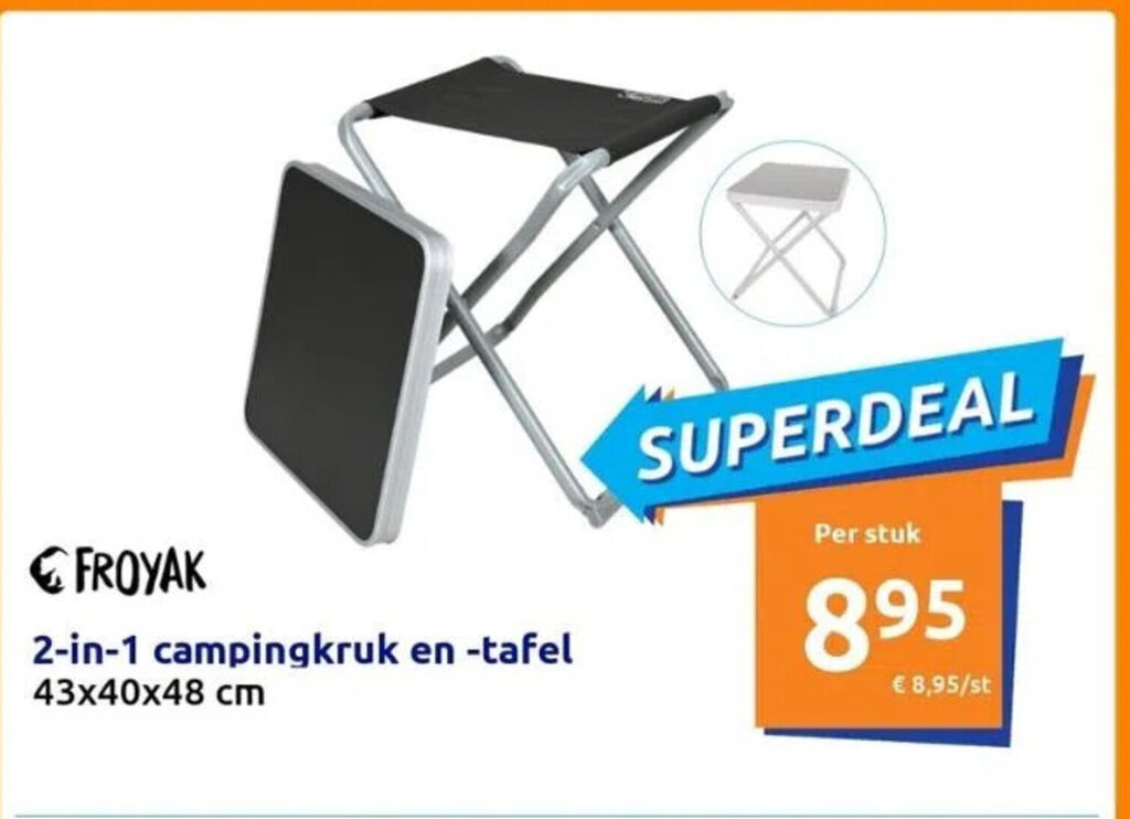 FROYAK 2-in-1 campingkruk en -tafel 43x40x48 cm aanbieding bij Action