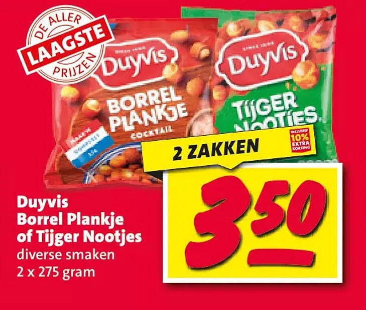 Duyvis borrel plankje of tijger nootjes aanbieding bij Nettorama