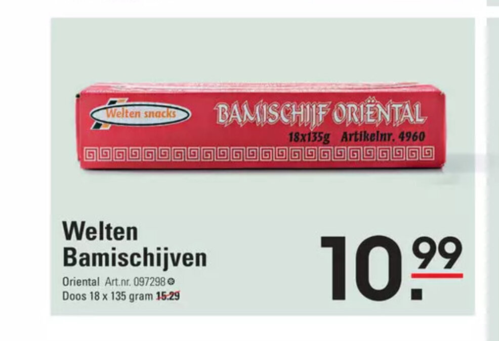 Welten Bamischijven doos 18x135 gram aanbieding bij Sligro