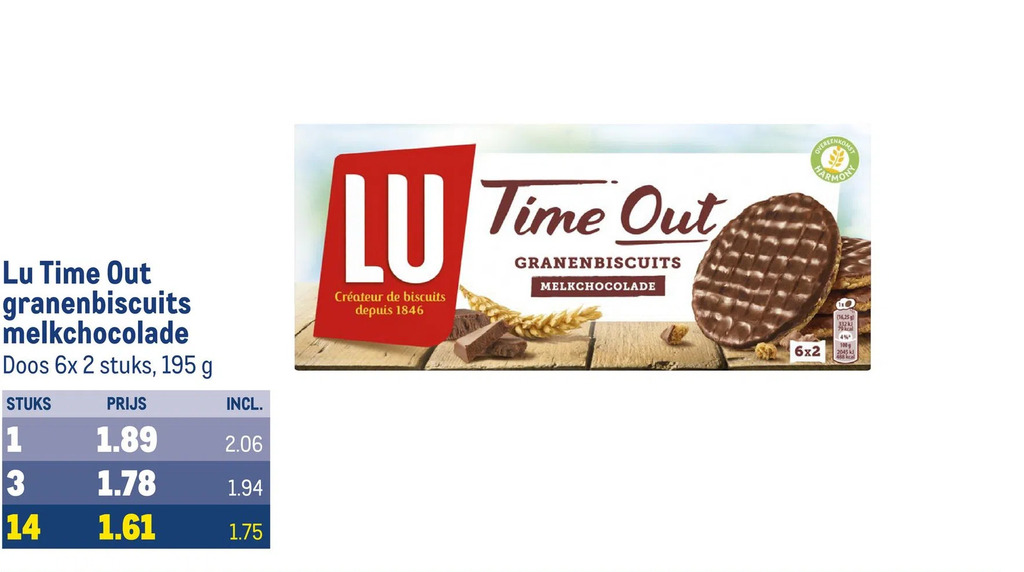 Lu time out granenbiscuits melkchocolade aanbieding bij Makro