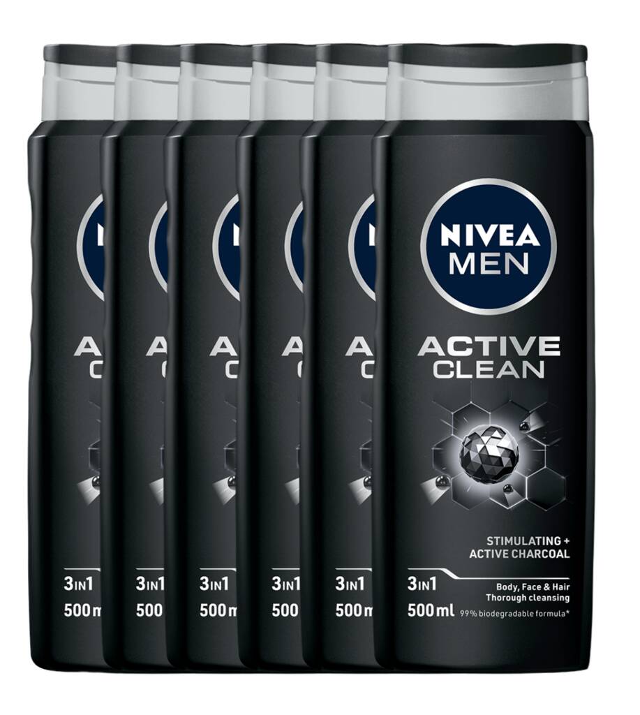 Nivea men active clean shower gel voordeelverpakking 6x500ml aanbieding ...