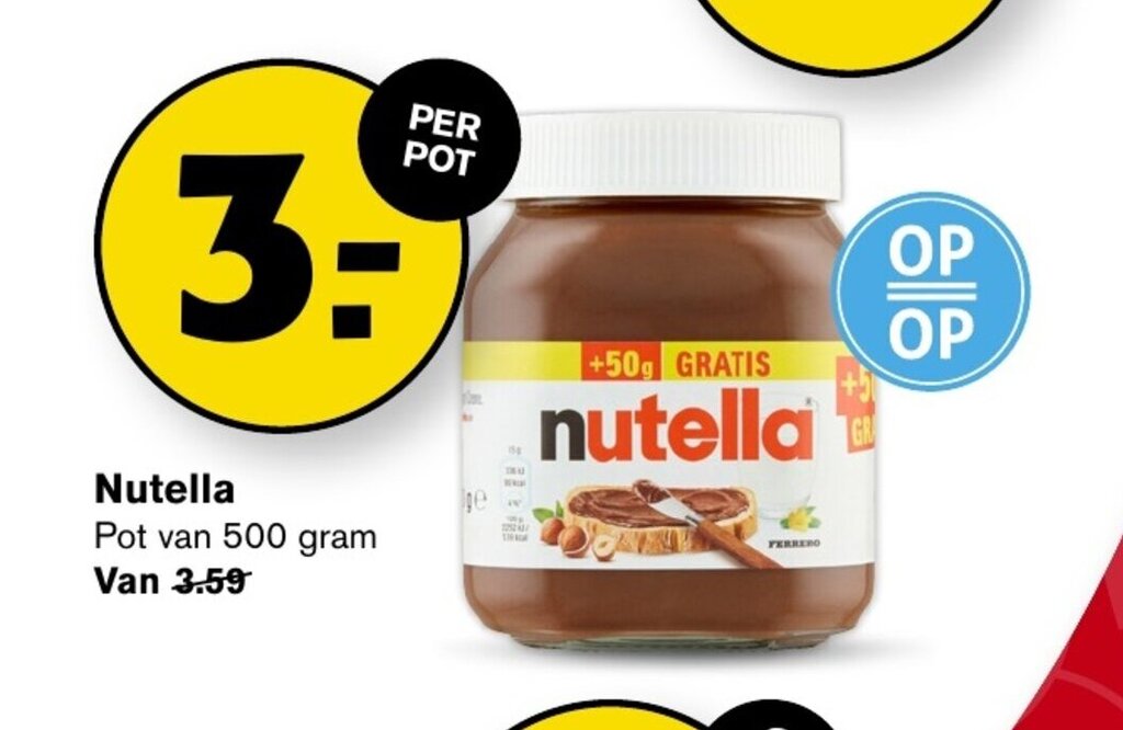 Nutella Pot van 500 gram aanbieding bij Hoogvliet