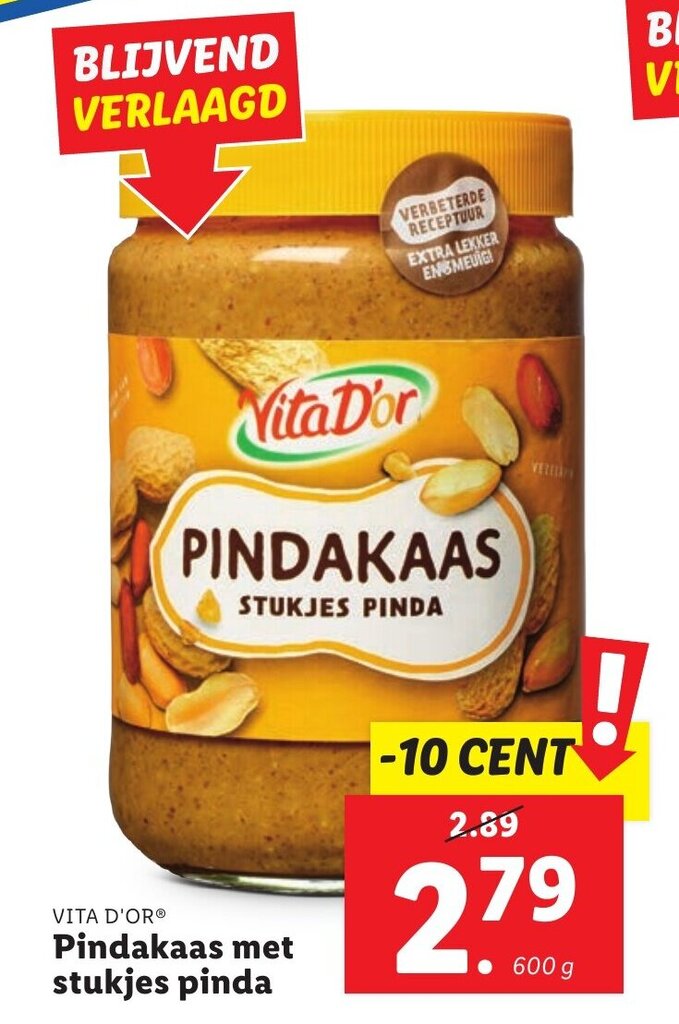 VITA D'ORⓇ Pindakaas met stukjes pinda 600 g aanbieding bij Lidl
