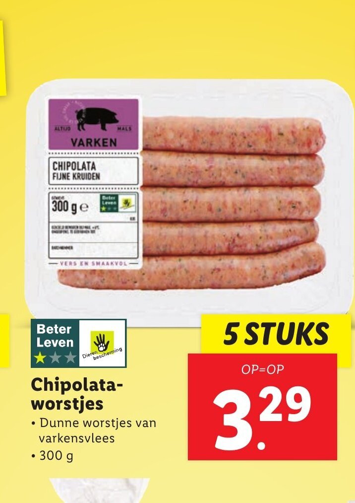 Chipolata-worstjes Dunne worstjes van varkensvlees 300 g aanbieding bij ...