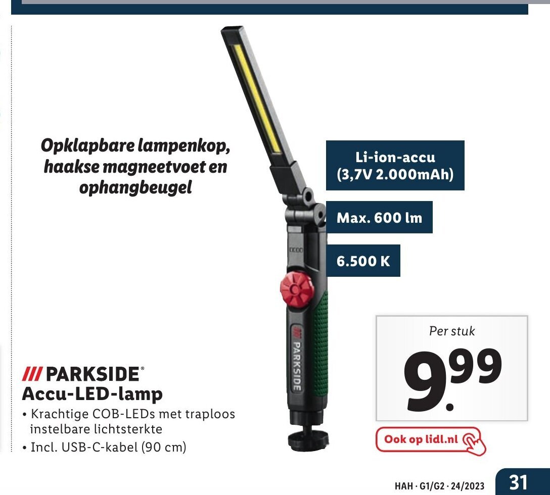 PARKSIDEⓇ Accu-LED-lamp Krachtige COB-LEDs met traploos instelbare ...