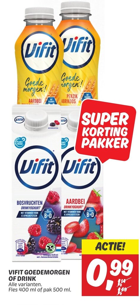 VIFIT GOEDEMORGEN OF DRINK 400ml aanbieding bij Dekamarkt