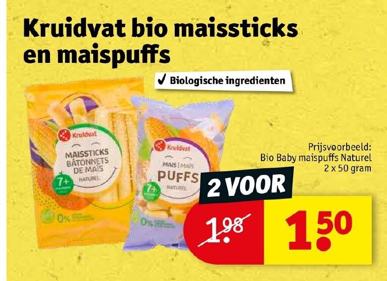 Bio Baby maispuffs Naturel 2 x 50 gram aanbieding bij Kruidvat