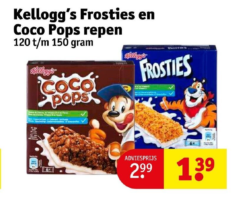 Kellogg's Frosties en Coco Pops repen 120 t/m 150 gram aanbieding bij ...