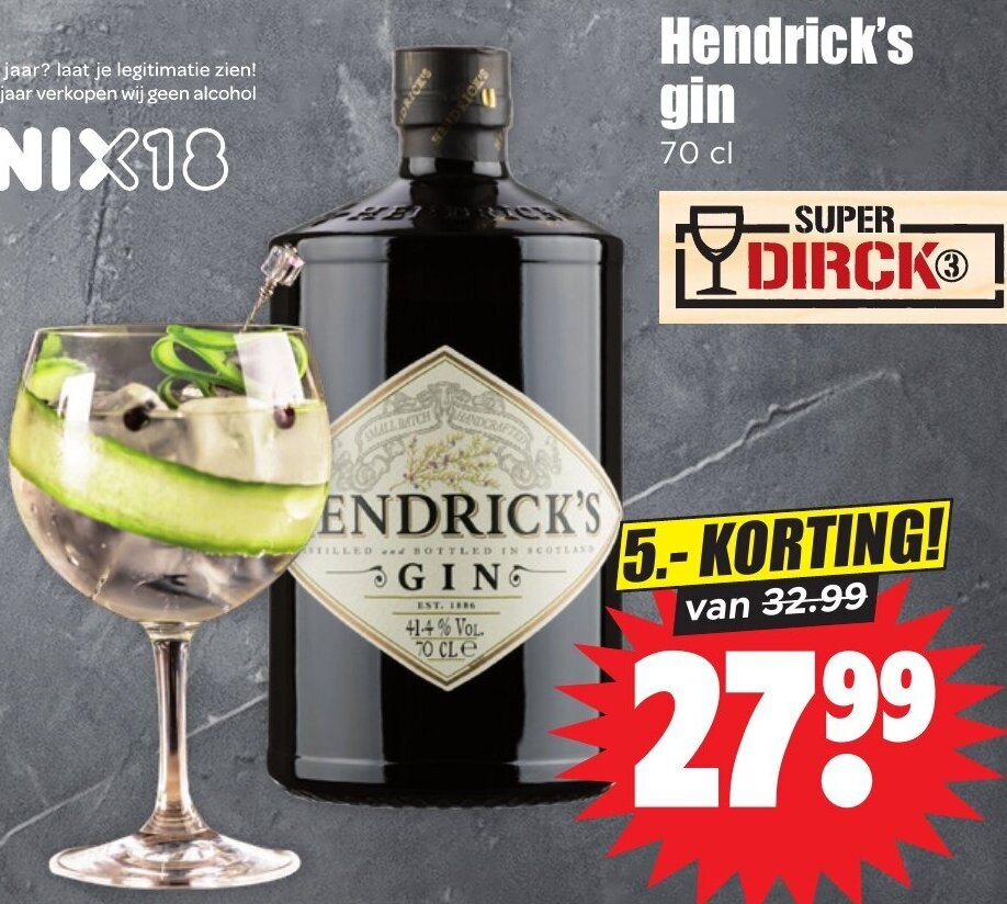 Hendrick's gin 70 cl aanbieding bij Dirk