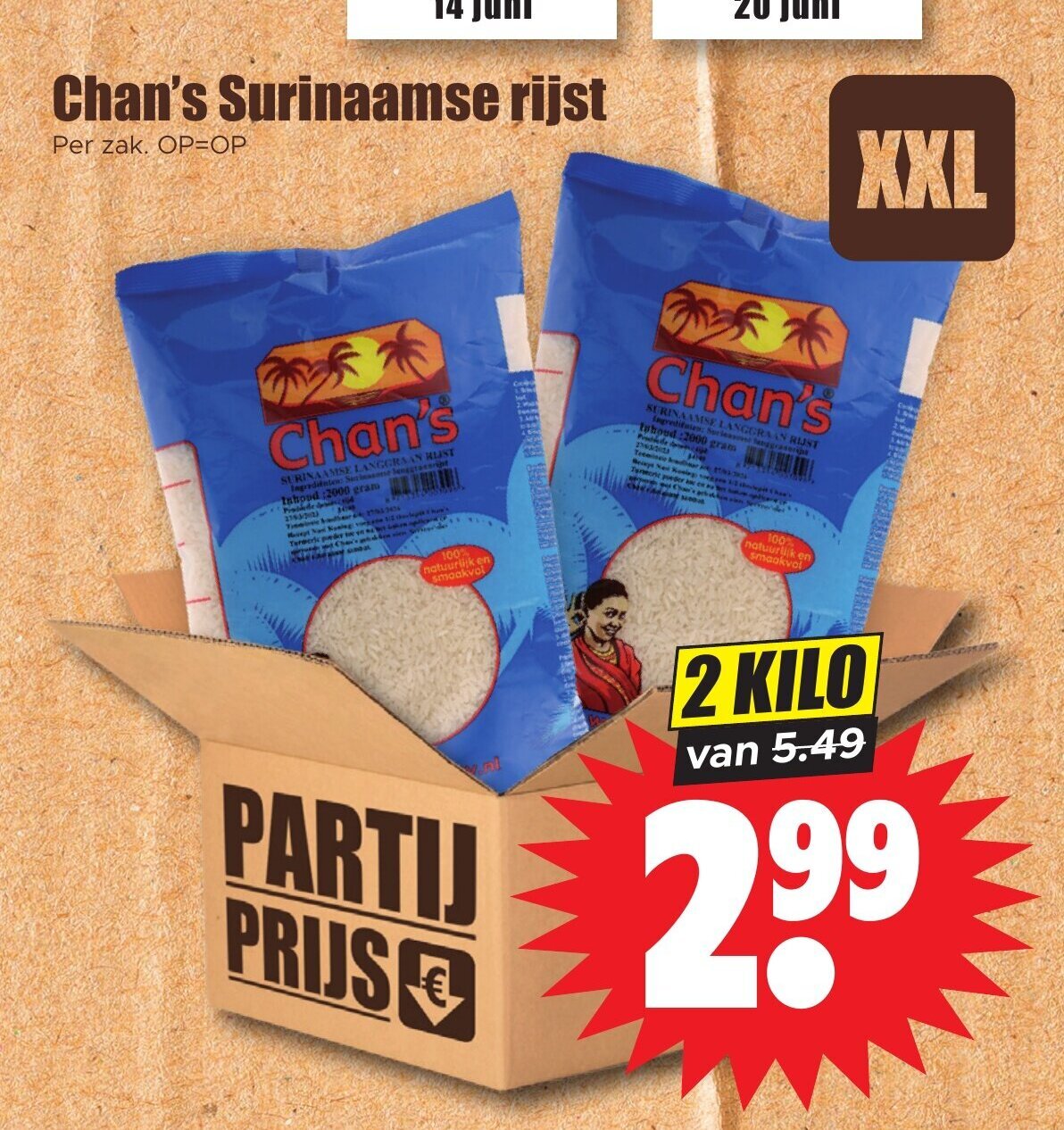 Chan's Surinaamse rijst XXL 2kilo aanbieding bij Dirk