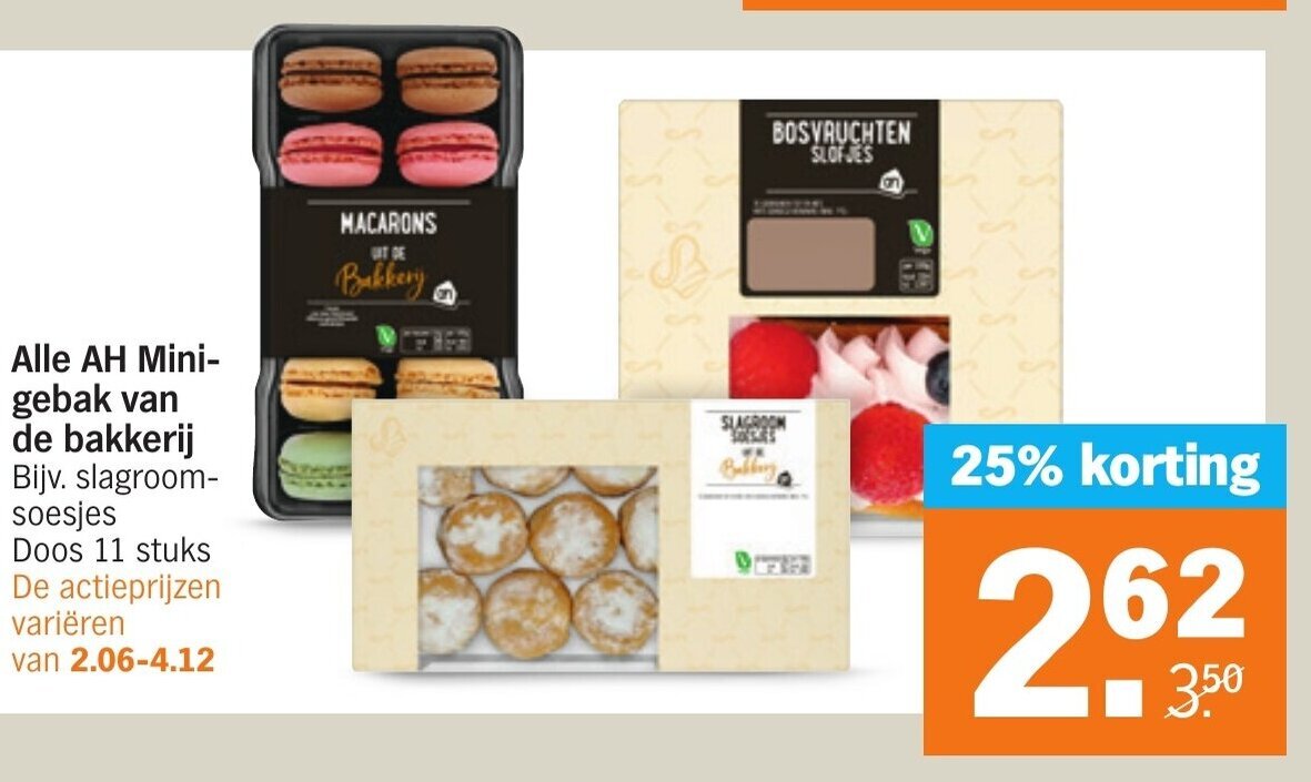 Alle AH Mini- gebak van de bakkerij aanbieding bij Albert Heijn