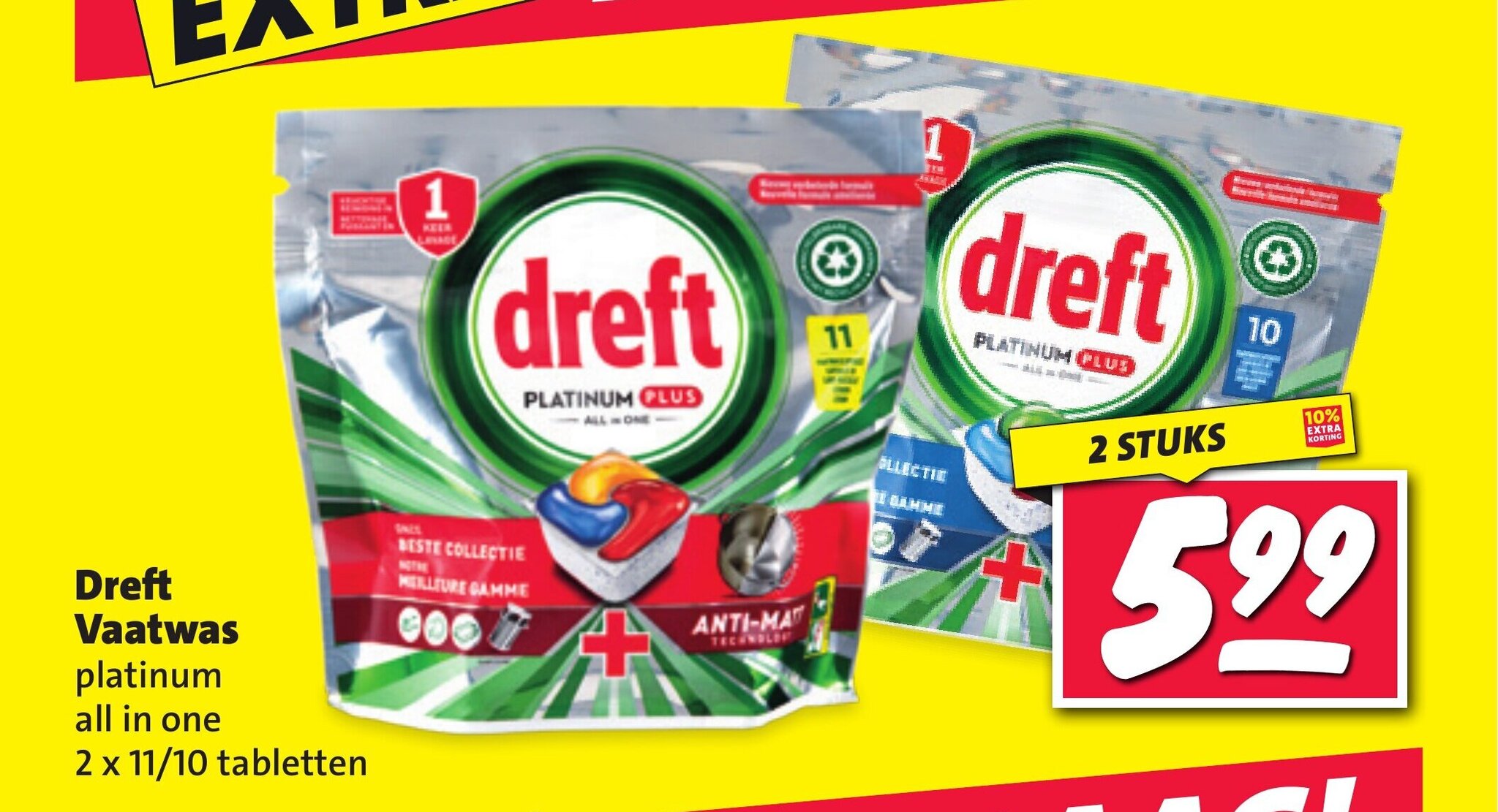 Dreft Vaatwas platinum all in one 2 x 11/10 tabletten aanbieding bij ...