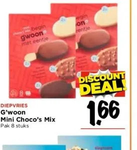 Diepvries g'woon mini choco's mix pak 8 stuks aanbieding bij Vomar ...