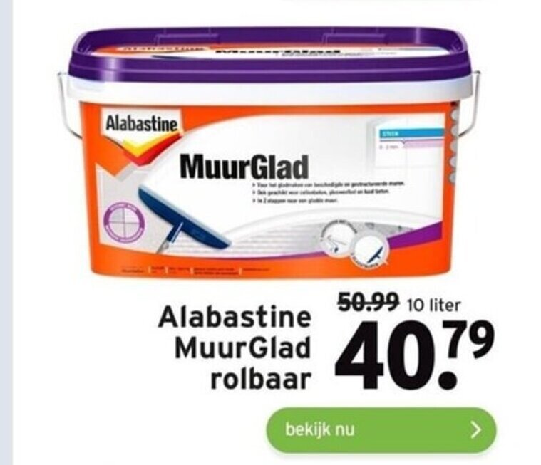 Alabastine MuurGlad rolbaar 10 liter aanbieding bij GAMMA