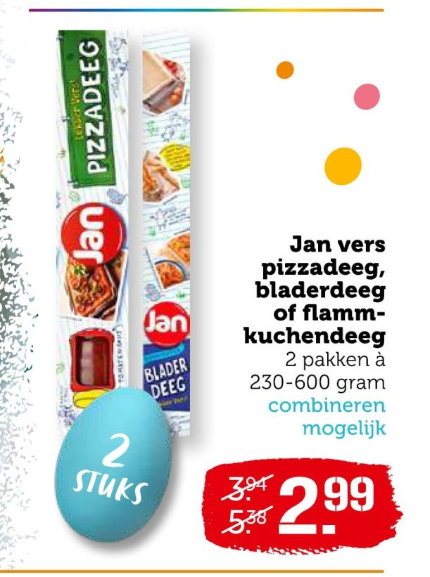 Jan vers pizzadeeg, bladerdeeg of flammkuchendeeg aanbieding bij Coop