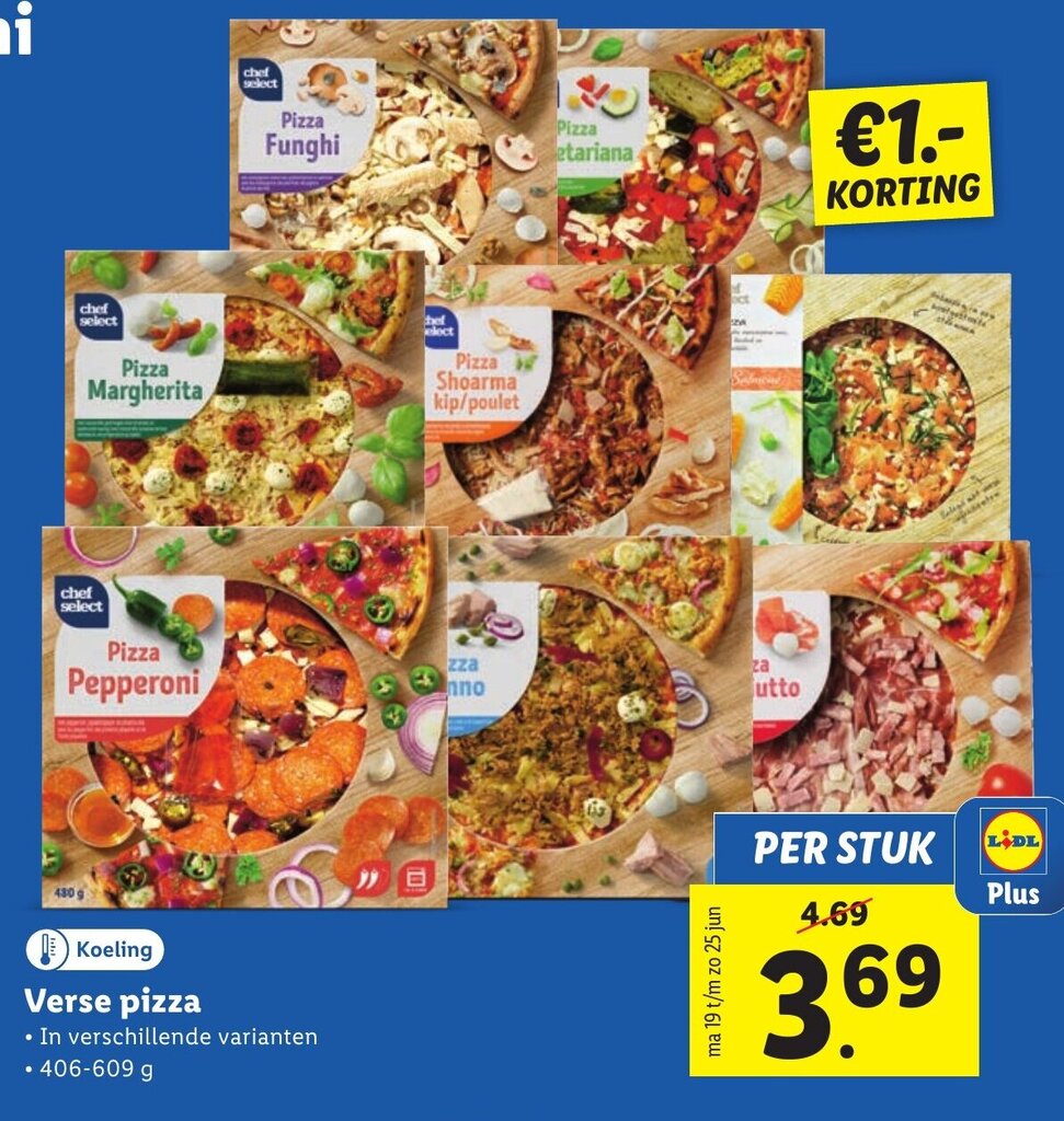 Verse pizza 406-609g aanbieding bij Lidl