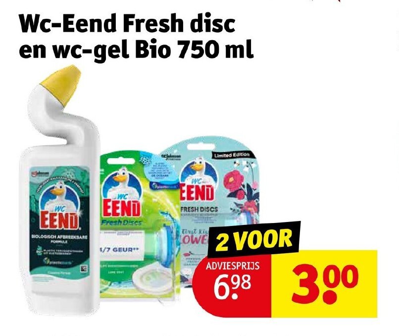 Wc-Eend Fresh disc en wc-gel Bio 750 ml aanbieding bij Kruidvat
