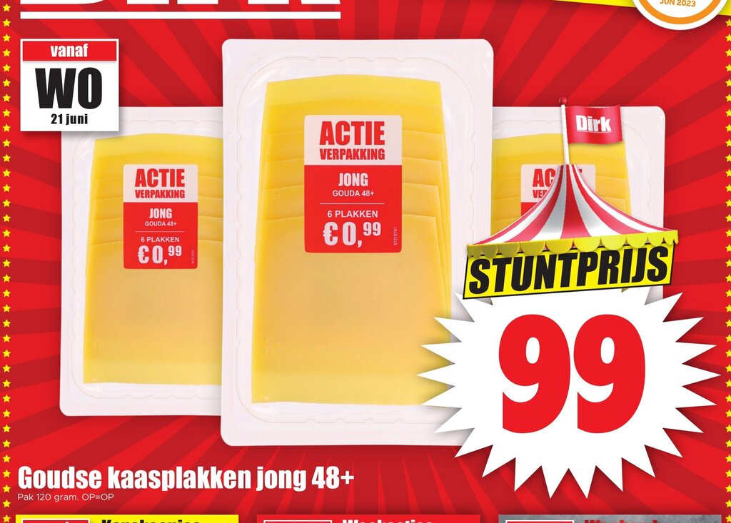 Goudse kaasplakken jong 48+ Pak 120 gram. aanbieding bij Dirk