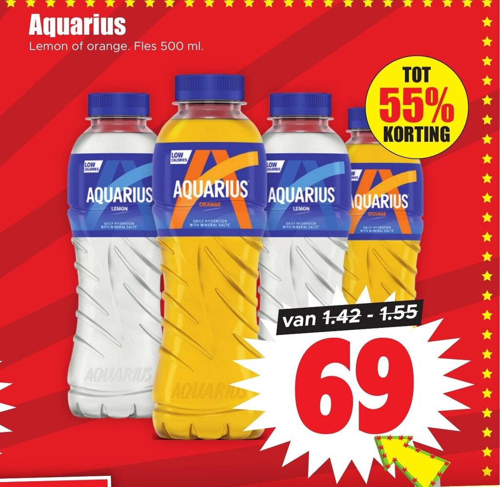 Aquarius Lemon of orange. Fles 500 ml. aanbieding bij Dirk