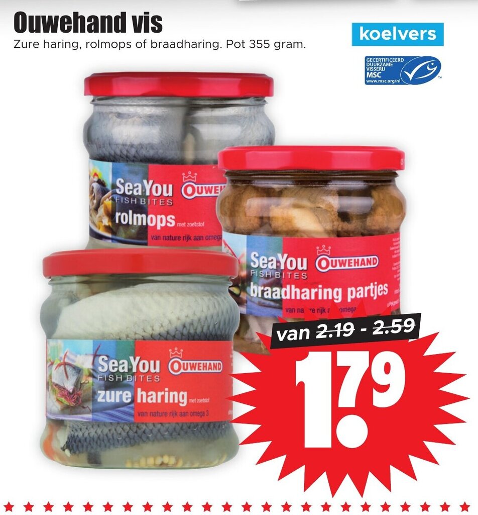 Ouwehand vis Zure haring, rolmops of braadharing. Pot 355 gram ...