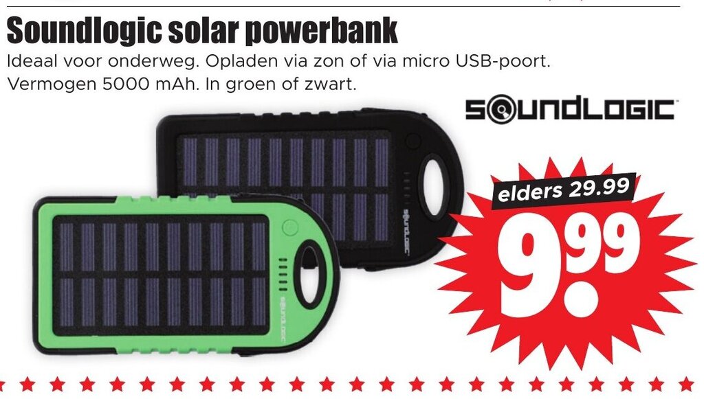 Soundlogic solar powerbank Ideaal voor onderweg. Opladen via zon of via ...
