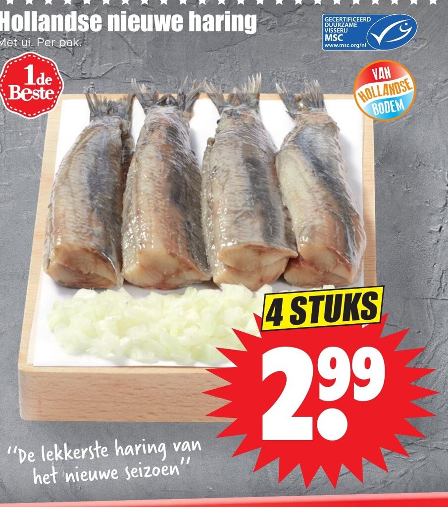 Hollandse nieuwe haring Met ui. Per pak. 4 STUKS aanbieding bij Dirk