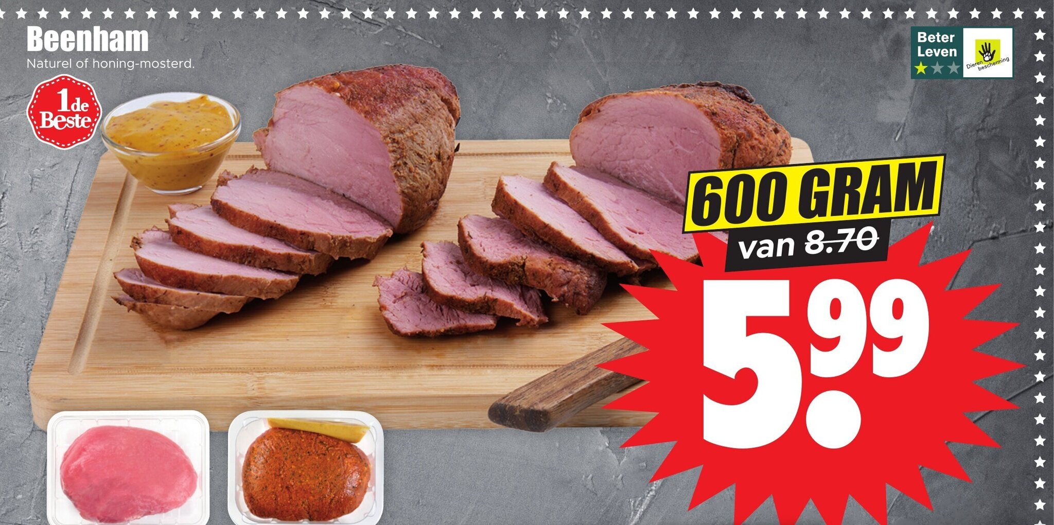 Beenham Naturel of honing-mosterd. 600 GRAM aanbieding bij Dirk