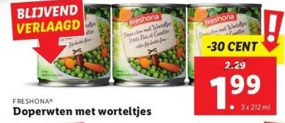 Freshona doperwten met worteltjes aanbieding bij Lidl
