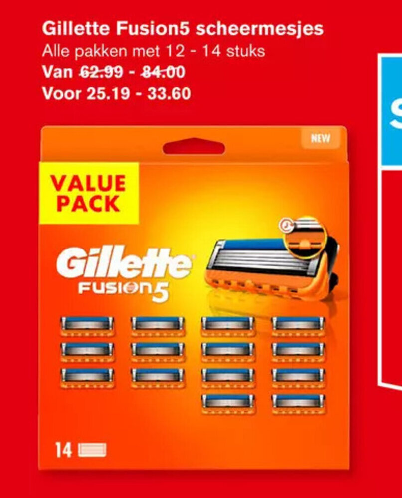 Gillette Fusion5 scheermesjes Alle pakken met 12 - 14 stuks aanbieding ...