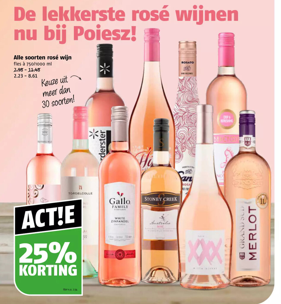 Alle soorten rosé wijn fles à 750/1000 ml aanbieding bij Poiesz