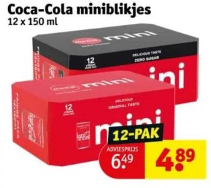 Coca-Cola miniblikjes 12 x 150 ml aanbieding bij Kruidvat
