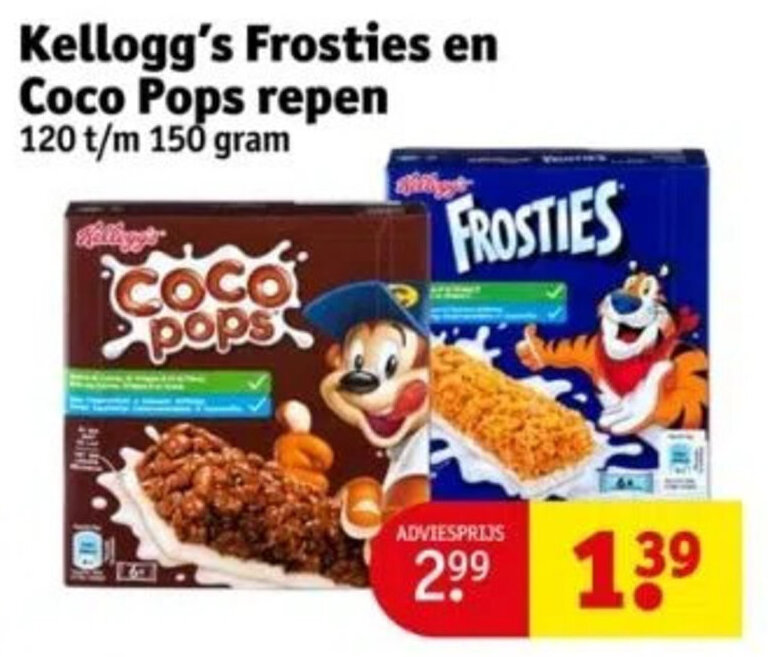 Kellogg's Frosties en Coco Pops repen 120 t/m 150 gram aanbieding bij ...