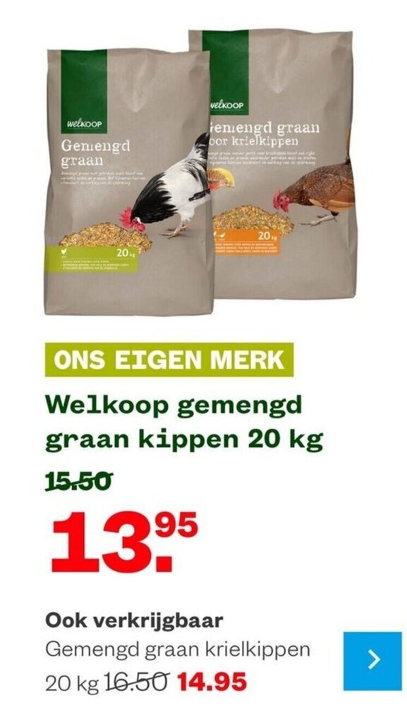Welkoop gemengd graan kippen 20 kg aanbieding bij Welkoop
