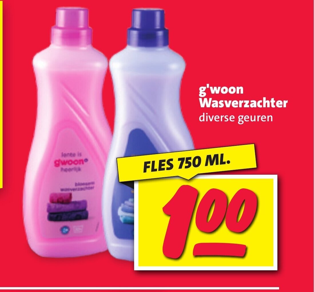 g'woon Wasverzachter diverse geuren FLES 750 ML. aanbieding bij Nettorama