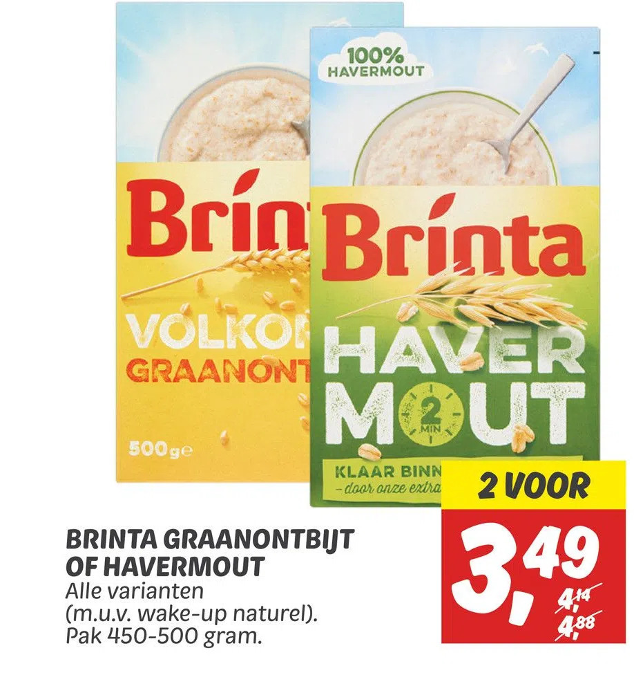 Brinta graanontbijt of havermout aanbieding bij Dekamarkt
