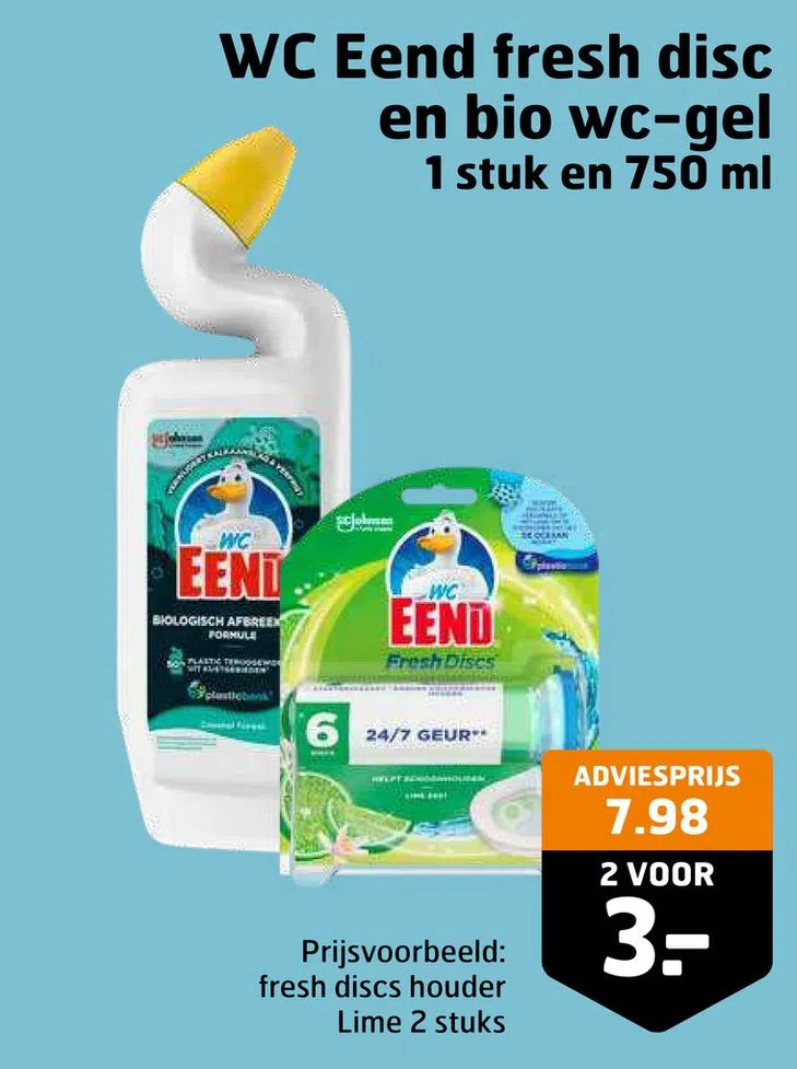 Wc eend fresh disc en bio wc-gel aanbieding bij Trekpleister