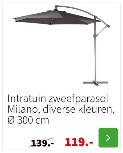 Intratuin zweefparasol milano, diverse kleuren, ø 300 cm aanbieding bij ...