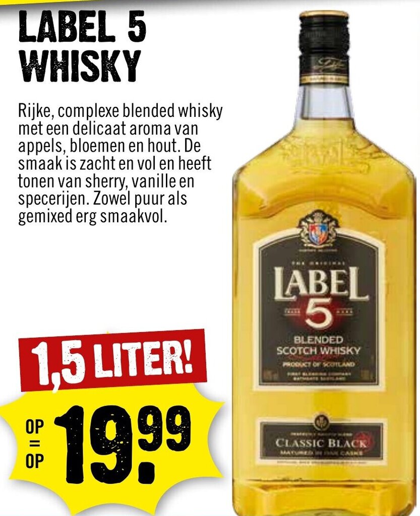 LABEL 5 WHISKY 1,5 LITER! aanbieding bij Dirck 3