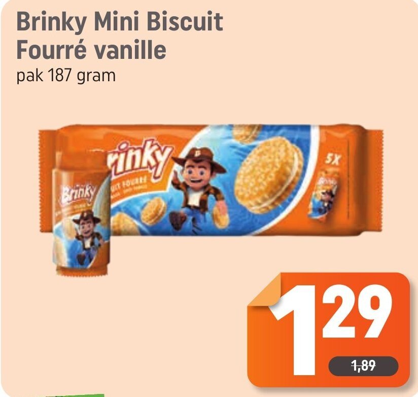 Brinky Mini Biscuit Fourré vanille 187g aanbieding bij Dagwinkel
