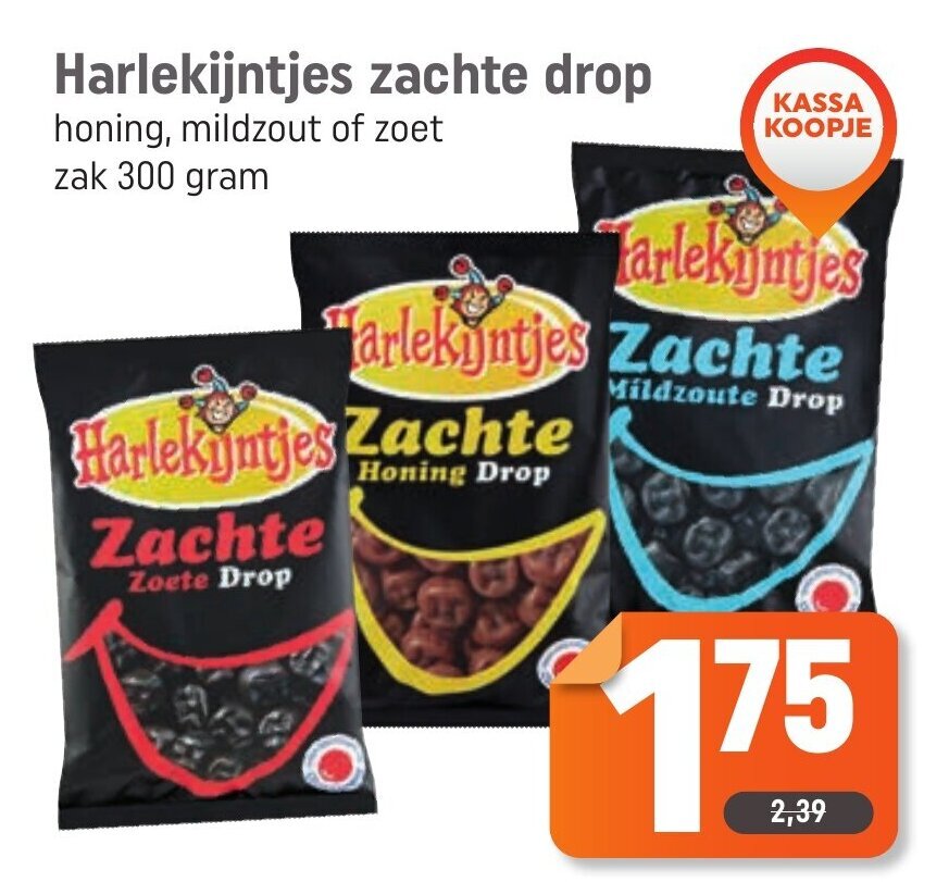 Harlekijntjes zachte drop 300g aanbieding bij Dagwinkel