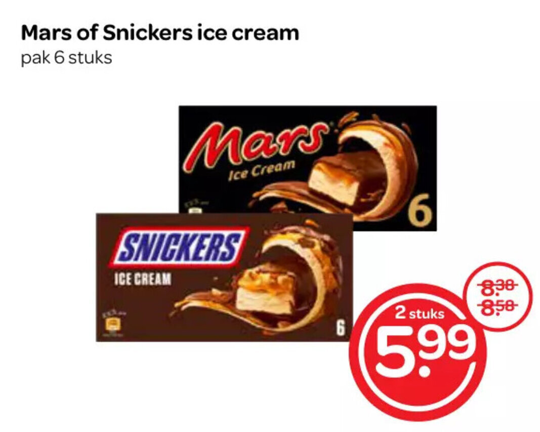 Mars of Snickers ice cream aanbieding bij Spar