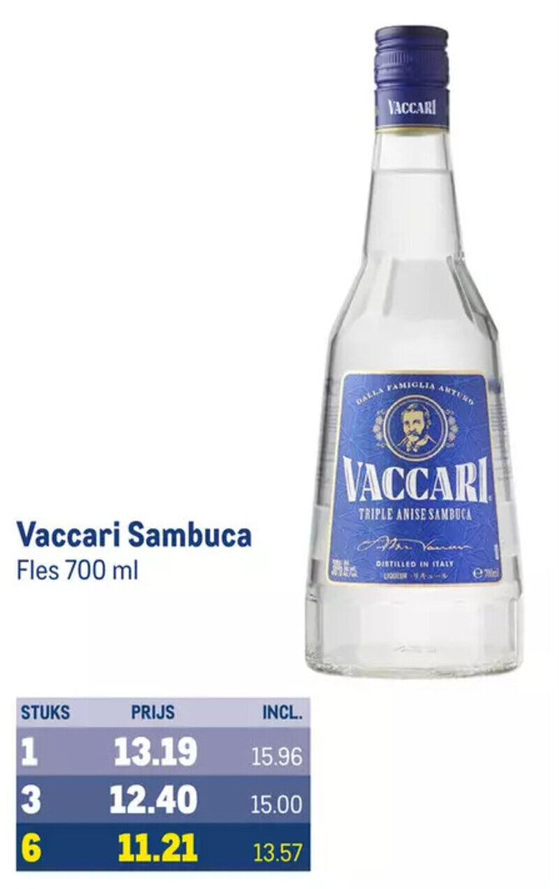 Vaccari Sambuca Fles 700 ml aanbieding bij Makro