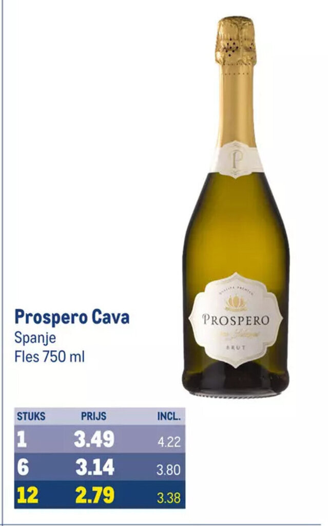 Prospero Cava Spanje Fles 750 ml aanbieding bij Makro