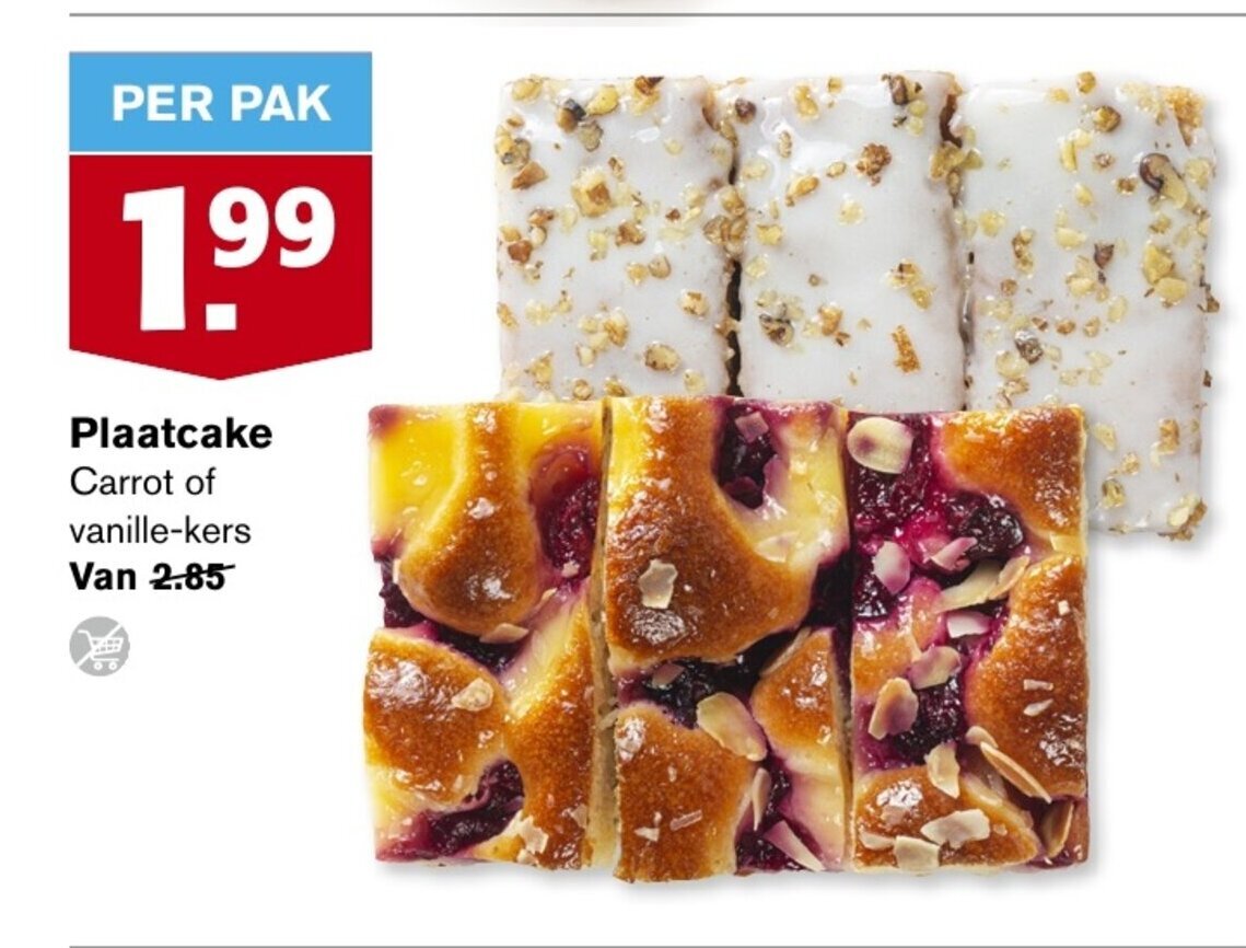 Plaatcake Carrot of vanille-kers aanbieding bij Hoogvliet