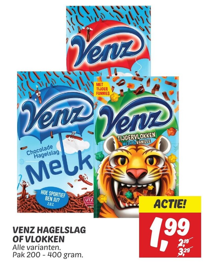 VENZ HAGELSLAG OF VLOKKEN Alle varianten. Pak 200-400 gram. aanbieding ...